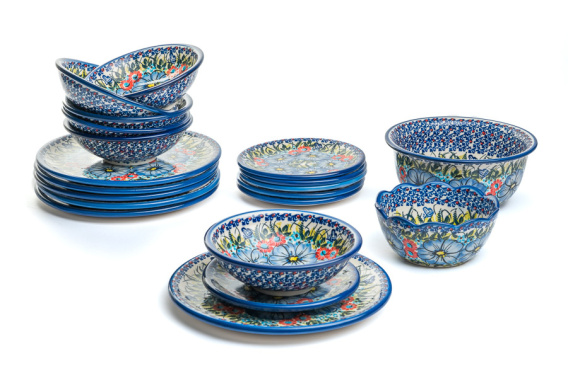 Zestaw Obiadowy 6 Osobowy Ceramika Bolesławiec, 20 Elementów, Ręcznie ...